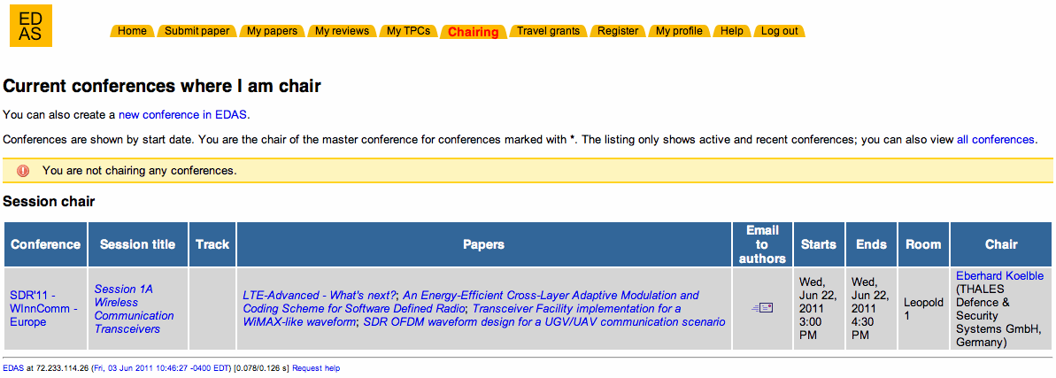 EDAS: Managing a conference: Sessions and Conference Program